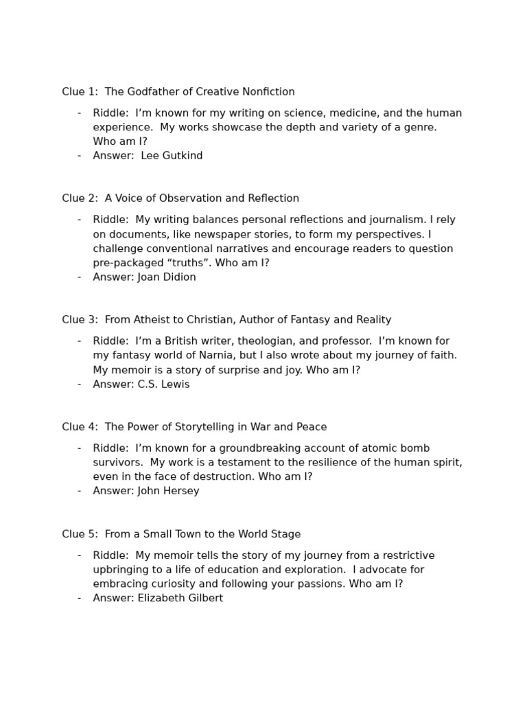 Literary Riddles: Famous Authors | PDF
