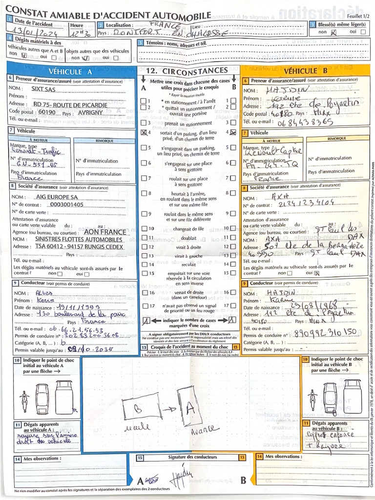 Constat Amiable D'accident Automobile 2 | PDF