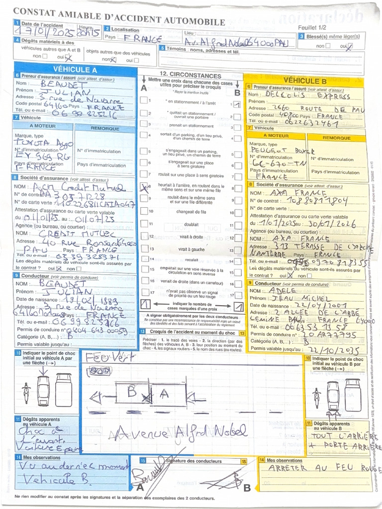 CONSTAT AMIABLE D'ACCIDENT AUTOMOBILE 8 | PDF
