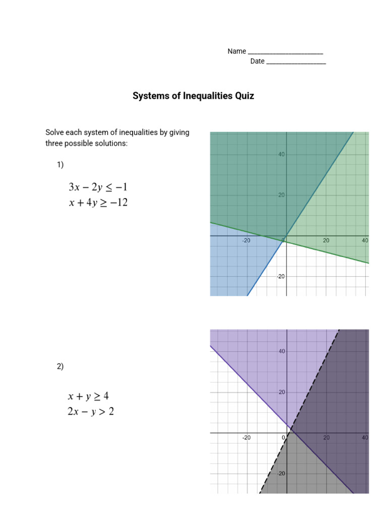 Systems of Inequalities Practice 2 | PDF