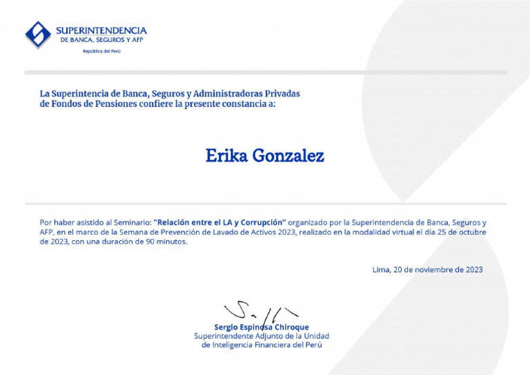 Certificado Semana PLA Peru | PDF