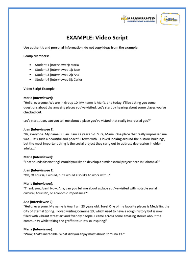 Video Script for Group Oral Activity | PDF | Human Communication
