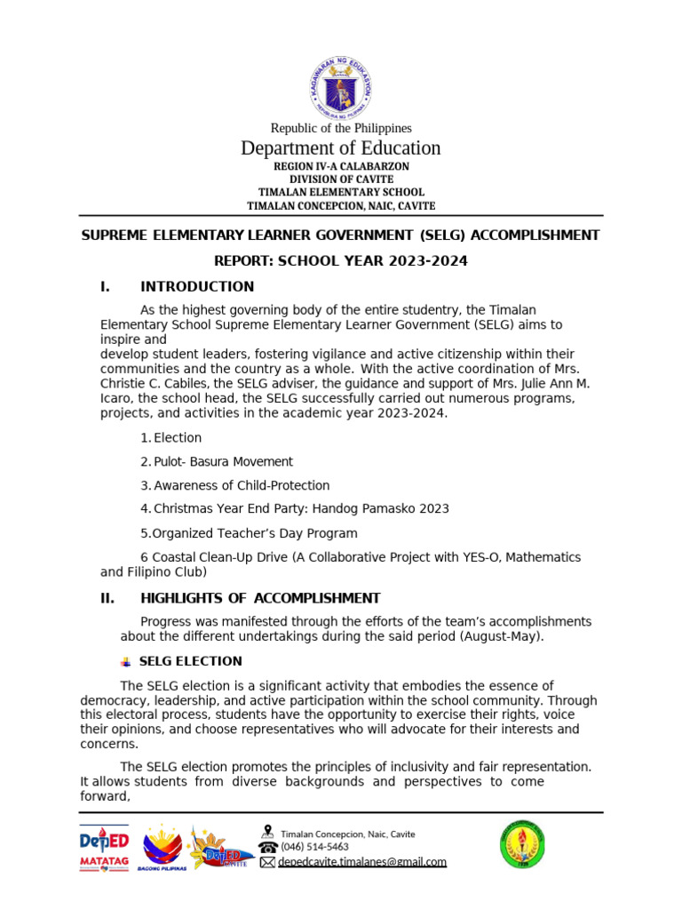 Accomplishment Report Selg 2024 2025 | PDF | Leadership