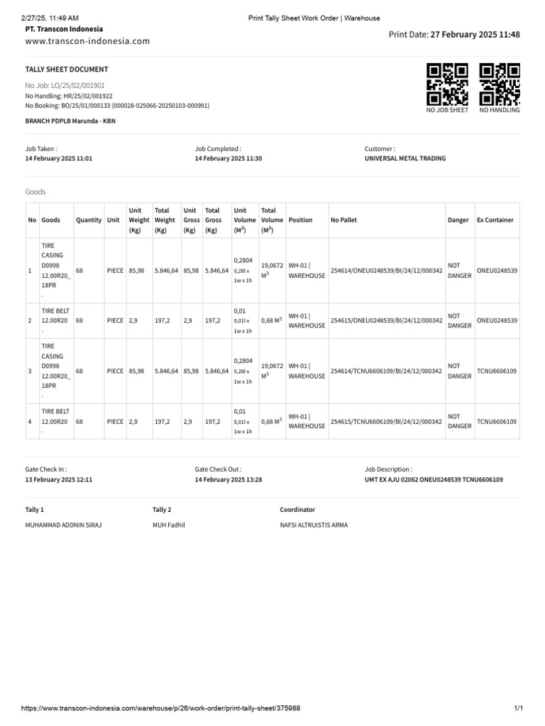 Print Tally Sheet Work Order - Warehouse | PDF | Supply Chain ...
