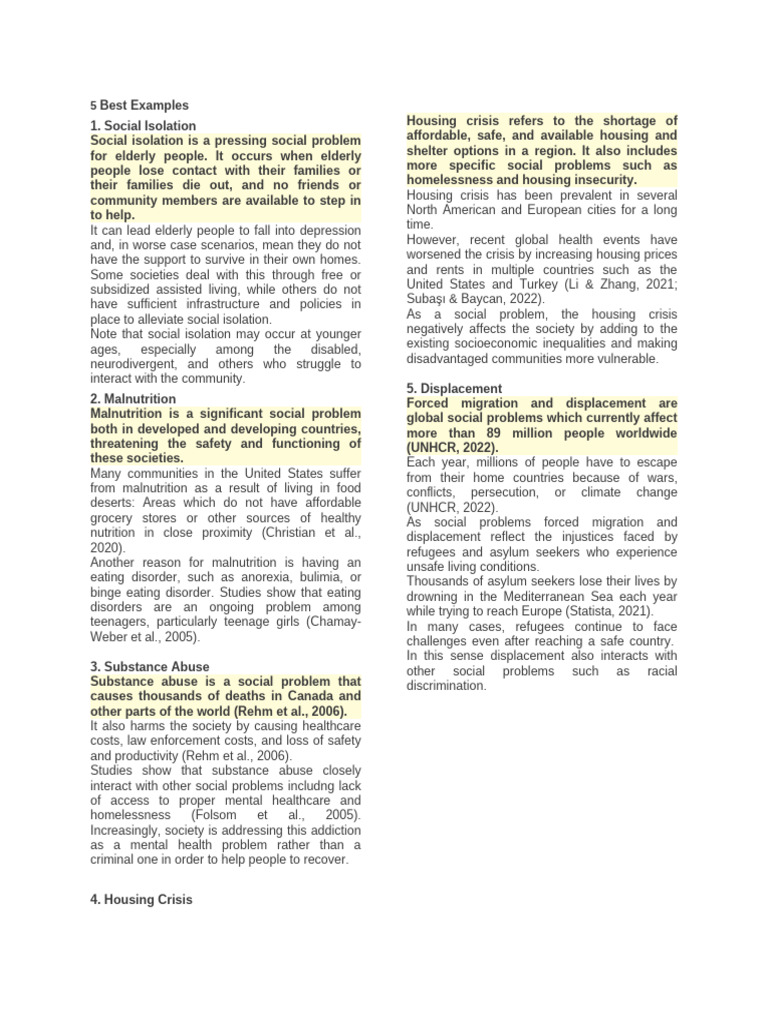 EXAMPLES OF SOCIAL PROBLEMS | PDF | Refugee | Eating Disorder