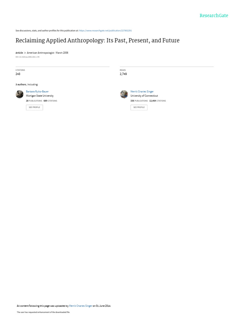 Reclaiming Applied Anthropology: Its Past, Present, and Future | PDF ...