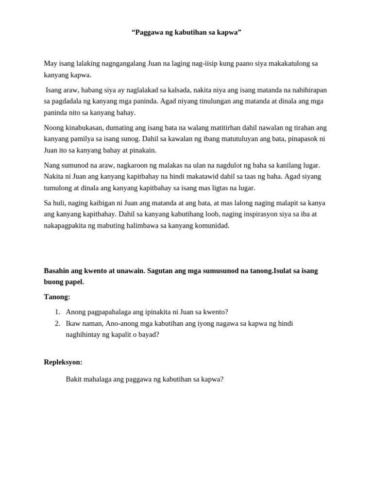Paggawa ng kabutihan sa kapwa | PDF