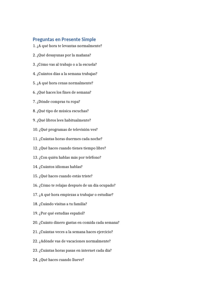 50 Preguntas en Presente Simple | PDF