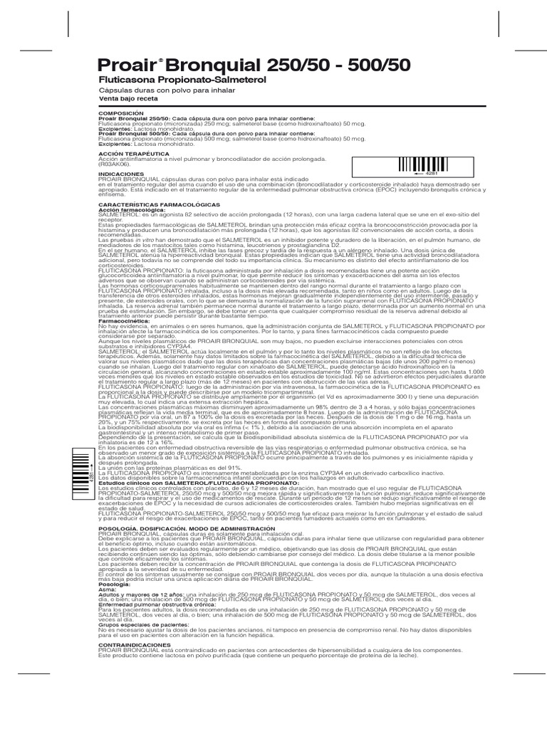 Proair Bronquial 250/50 - 500/50: Fluticasona Propionato-Salmeterol ...