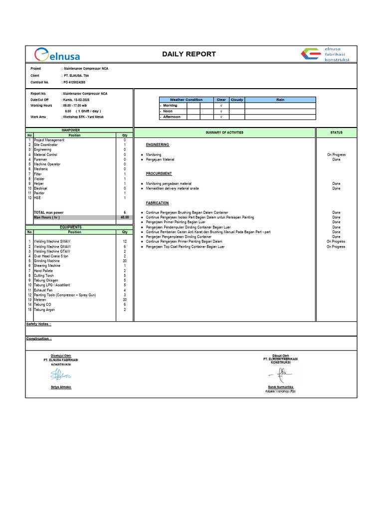 Daily Report EFK - Maintenance Compressor NCA (13!02!2025) | PDF | Industrial Gases | Joining