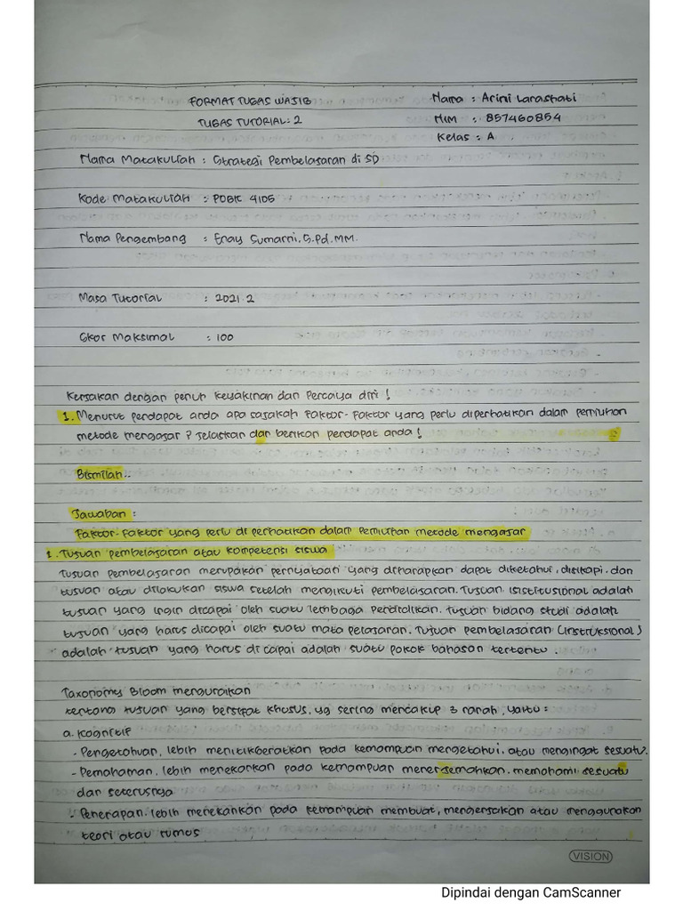 TT 2 Strategi Pembelajaran - Arini | PDF