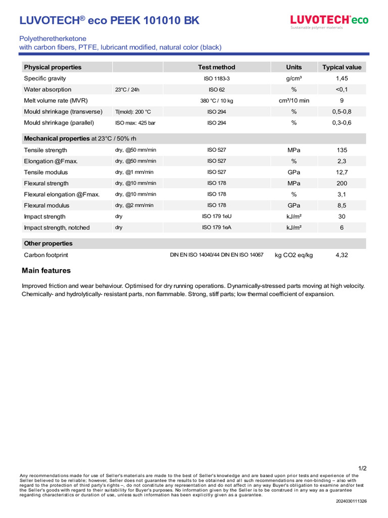 LUVOTECH® Eco PEEK 101010 BK | PDF | Materials | Chemical Substances