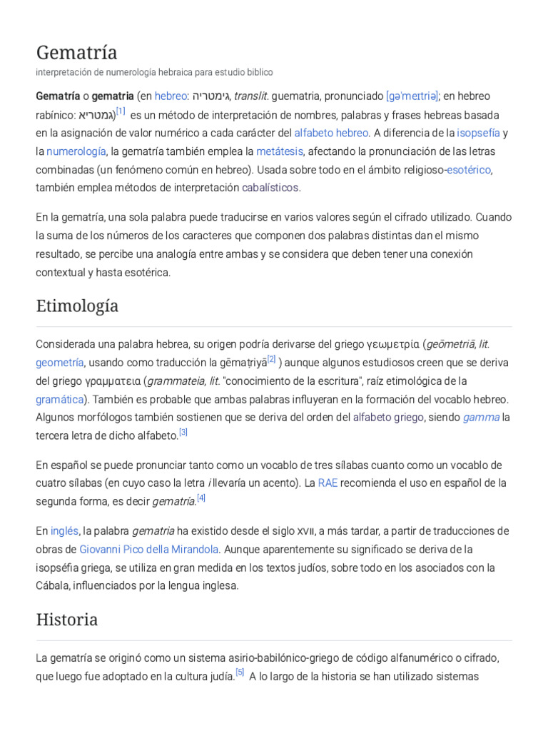 Gematría - Wikipedia, La Enciclopedia Libre | PDF | Grafemas | Ortografía