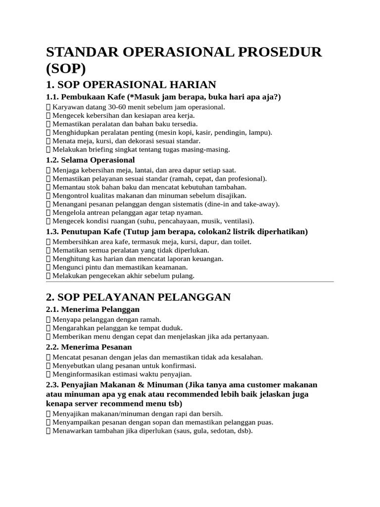 Standar Operasional Prosedur (SOP) | PDF