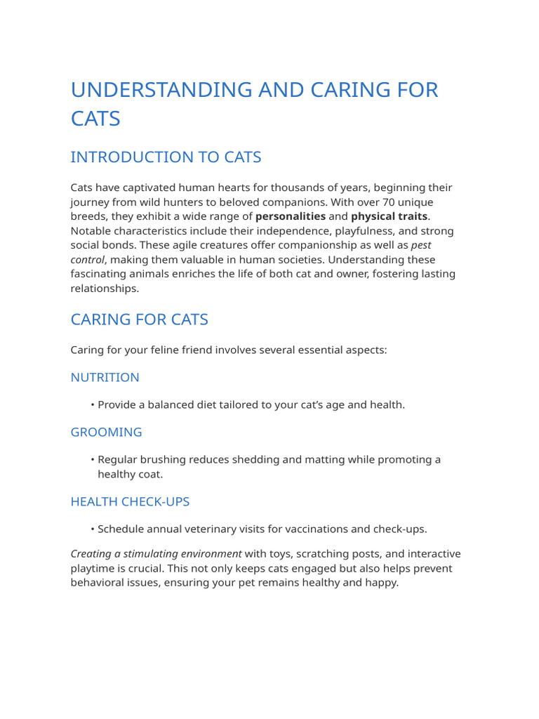 Caring for Cats: Essential Guide | PDF