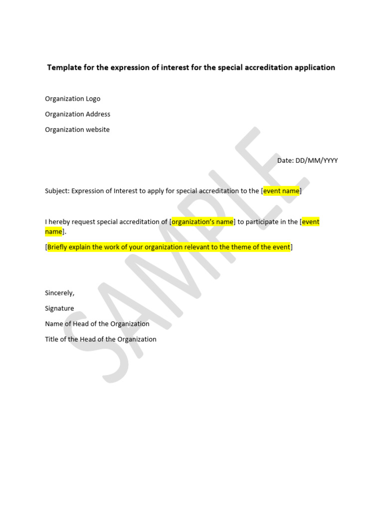 Template Expression of Interest Letter For Special Accreditation FFD4 | PDF