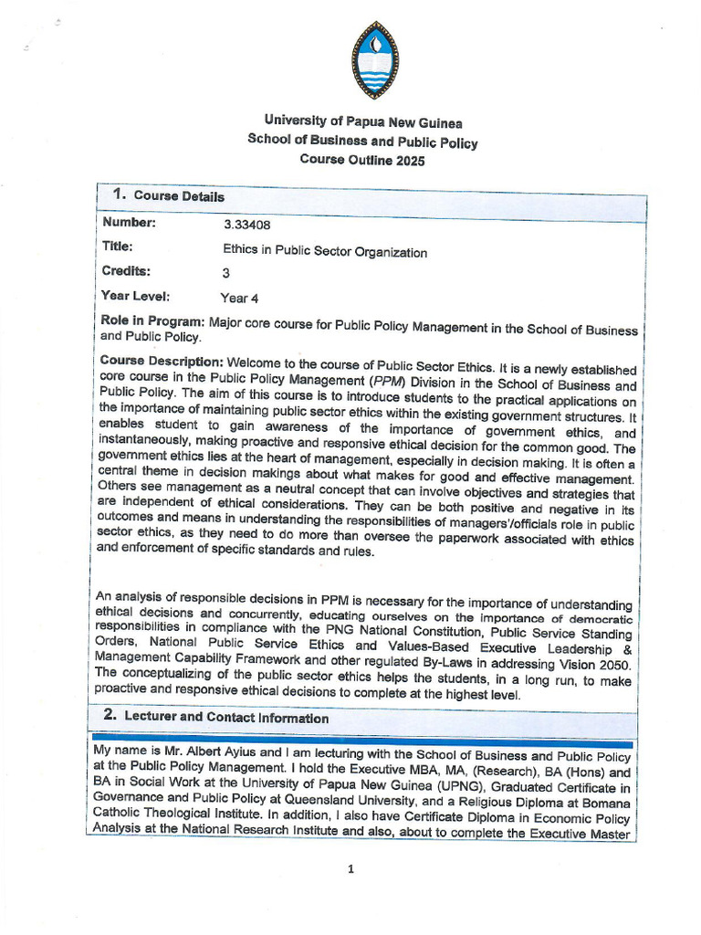 Ethics in Public Sector Organisation - Major Paper | PDF