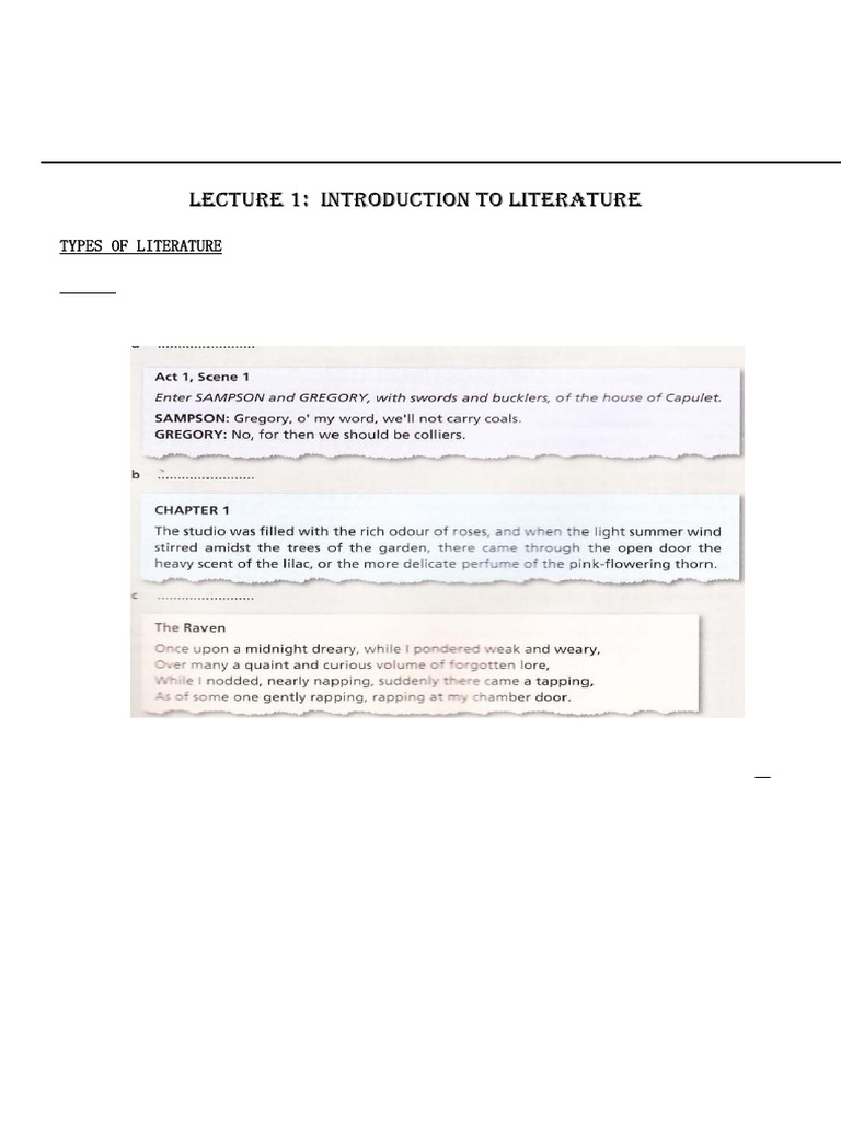 Lecture 1 - Introduction To Literature | PDF | Poetry | Narration