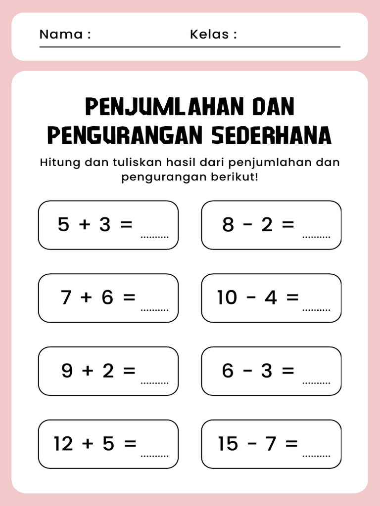 Mat LKPD Penjumlahan Dan Pengurangan | PDF