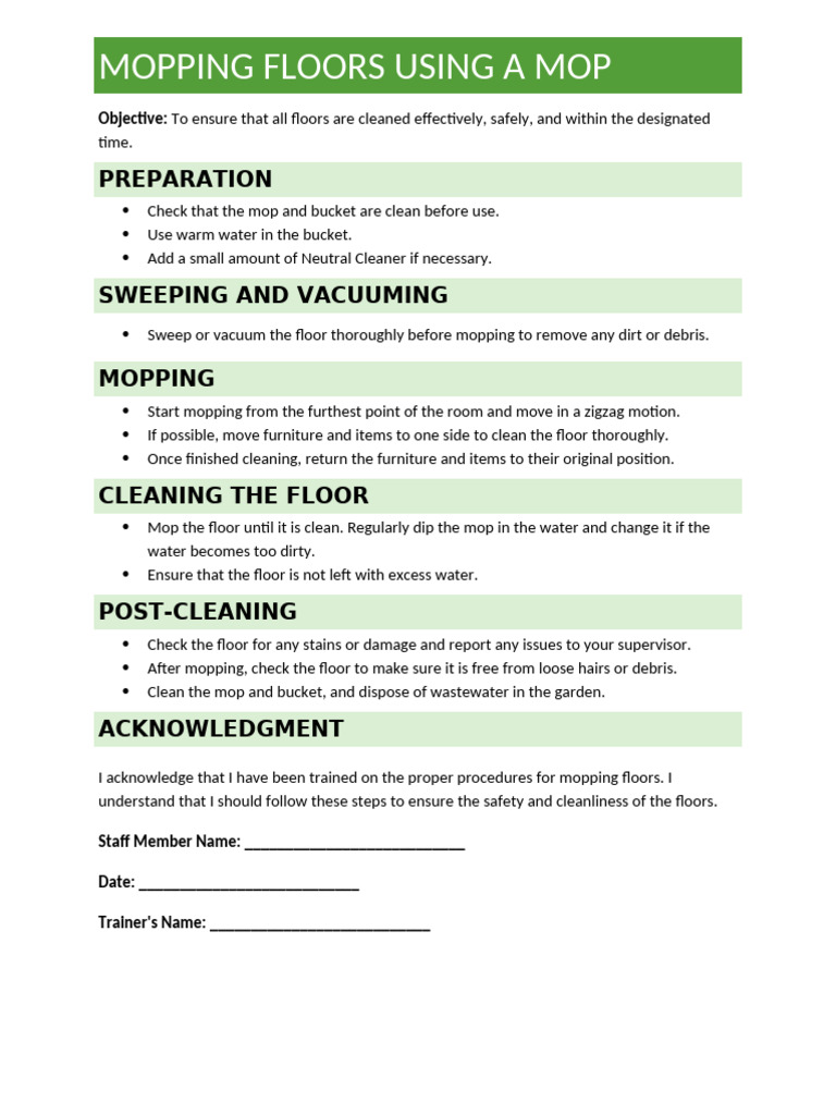 Mopping Floors Using A Mop | PDF