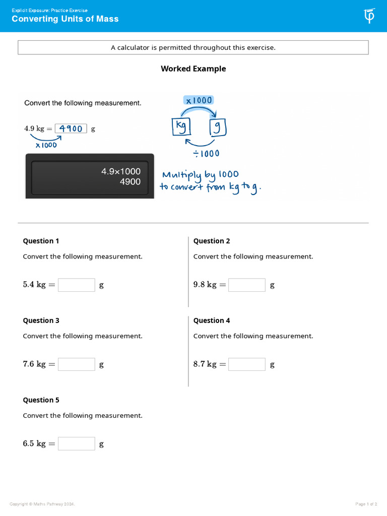 Exercise 2.3 Converting Units of Mass | PDF