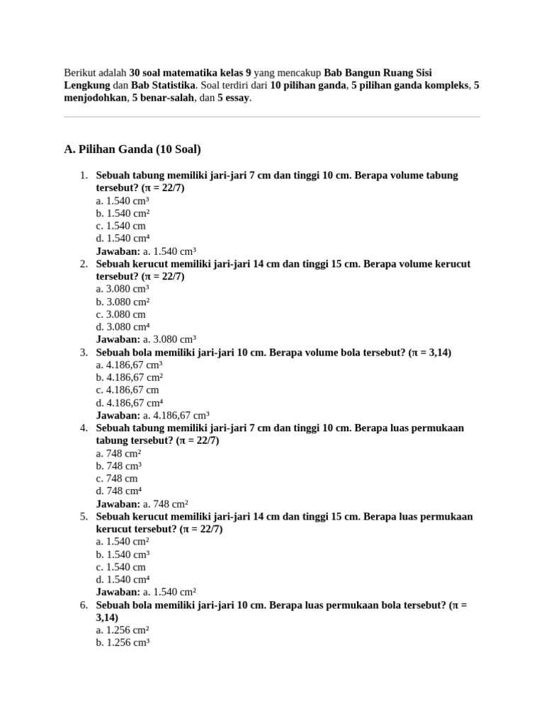 Contoh Soal Pts Kelas 9 Ganjil Deepsheek | PDF
