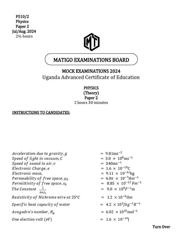 Matigo Mocks 2024 Uace Physics Paper 2 2024 | PDF | Waves | Capacitor