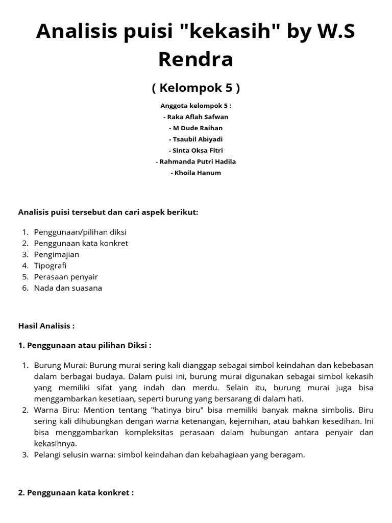 Analisis Puisi Kekasih by W.S Rendra Sigam - 20250122 - 203639 - 0000 | PDF
