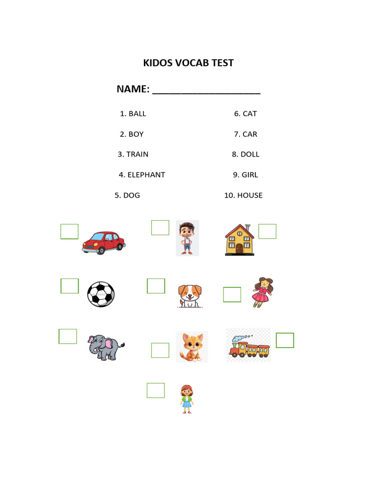 KIDOS Vocabulary Test for Kids | PDF