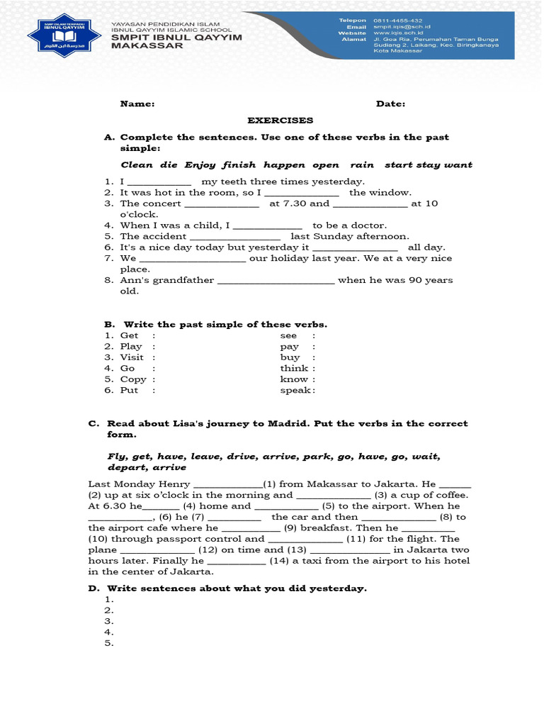 Simple Past Grade 8 | PDF