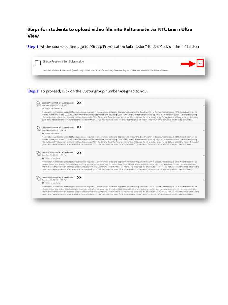 Steps For Students To Upload Video File Into Kaltura Site Via NTULearn Ultra View - 23S2 | PDF