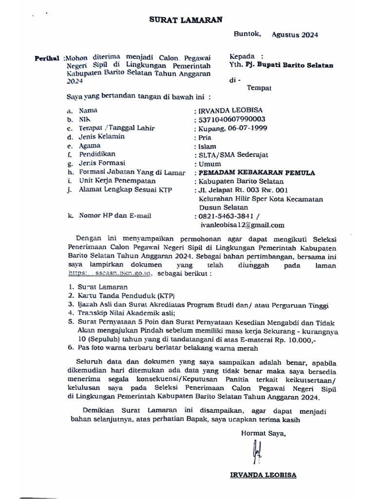 Surat Lamaran Kursani | PDF