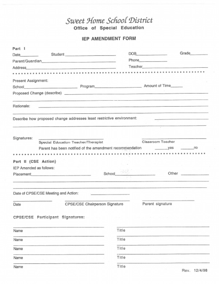IEP Amendment Form | PDF