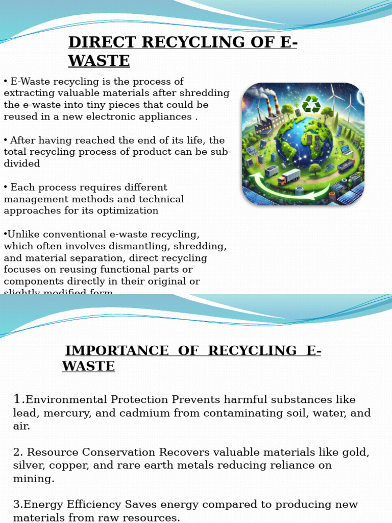 Direct Recycling of E-waste.ppt(1) | PDF | Recycling | Electronic Waste