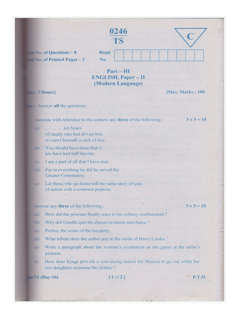 English Paper-II (ML) | PDF