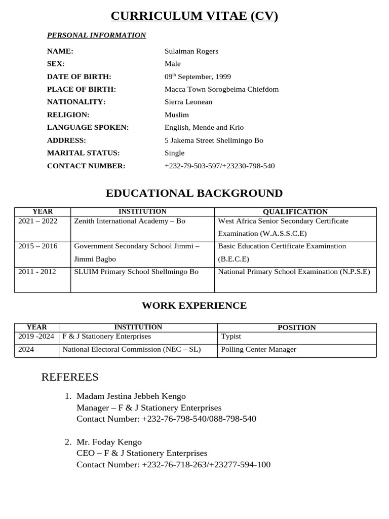 Curriculum Vitae Sulaiman Rogers | PDF