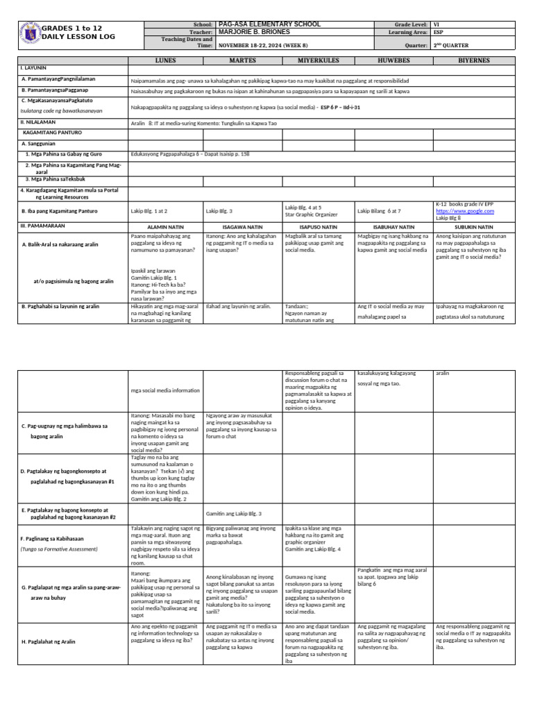 DLL - Esp 6 - Q2 - W8 | PDF