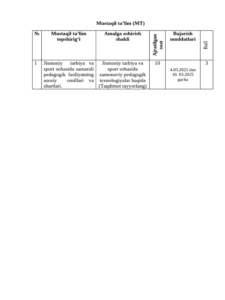 Mustaqil Ta' Lim Sport Pedagogikasi | PDF