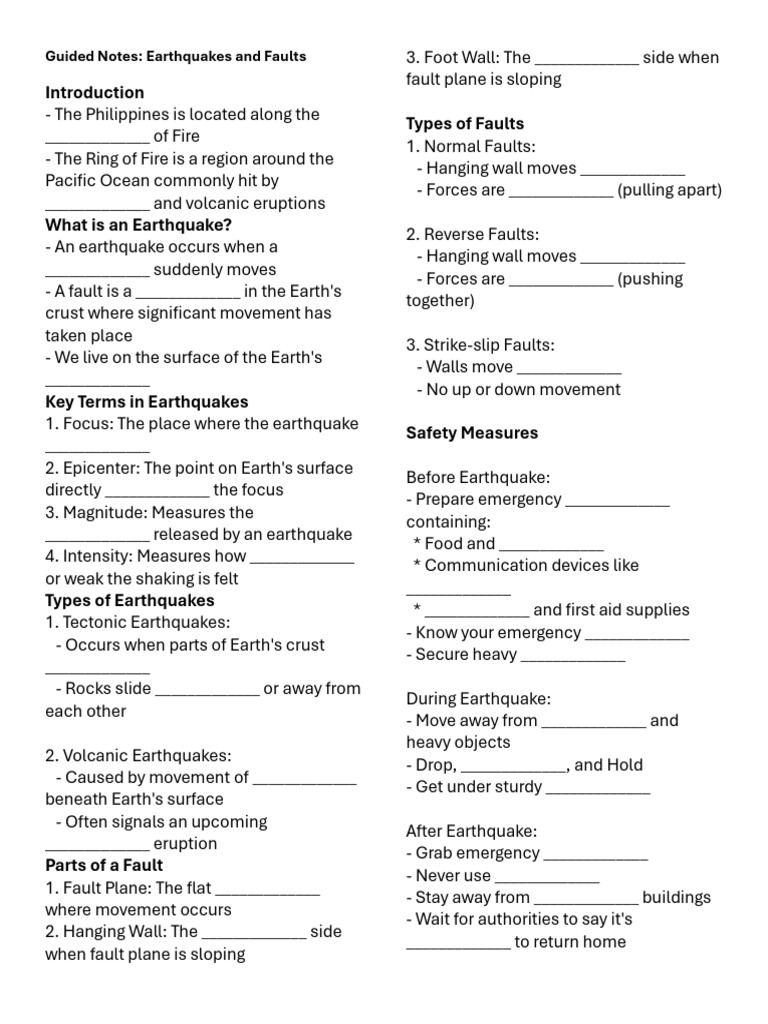Guide Notes On Earthquake and Faults | PDF | Earthquakes | Fault (Geology)