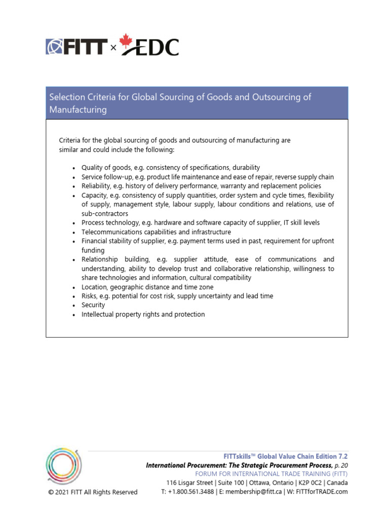 Selection - Criteria - For - Global - Sourcing - of - Goods - and ...