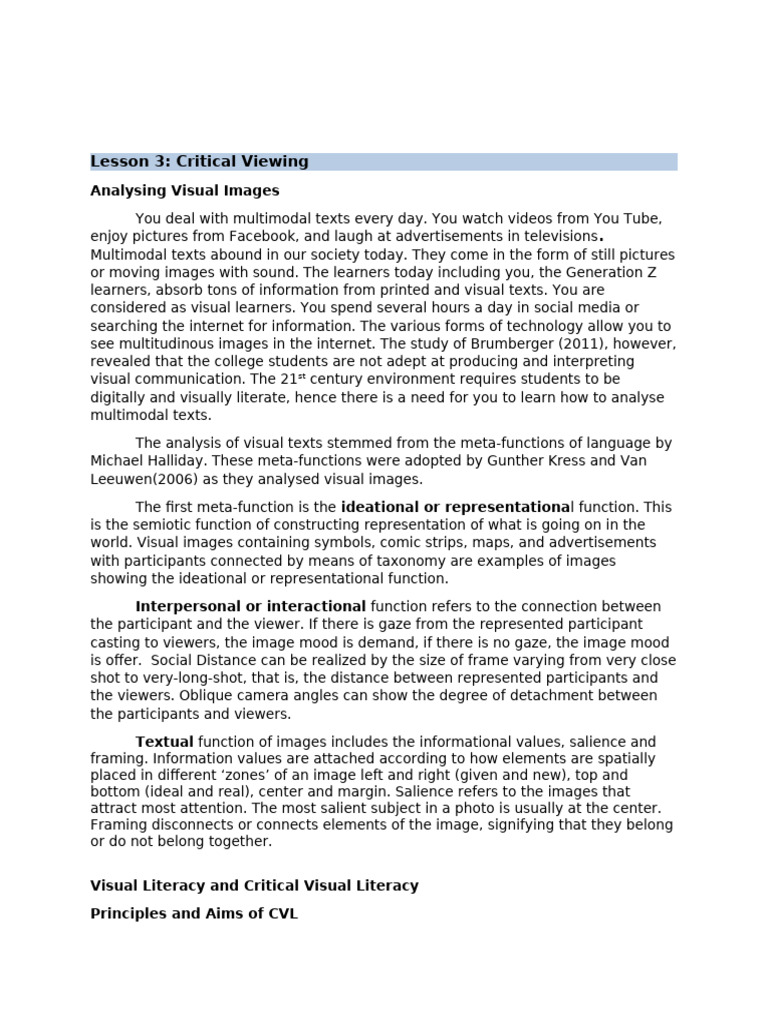 Understanding Critical Visual Literacy | PDF | Image | Literacy