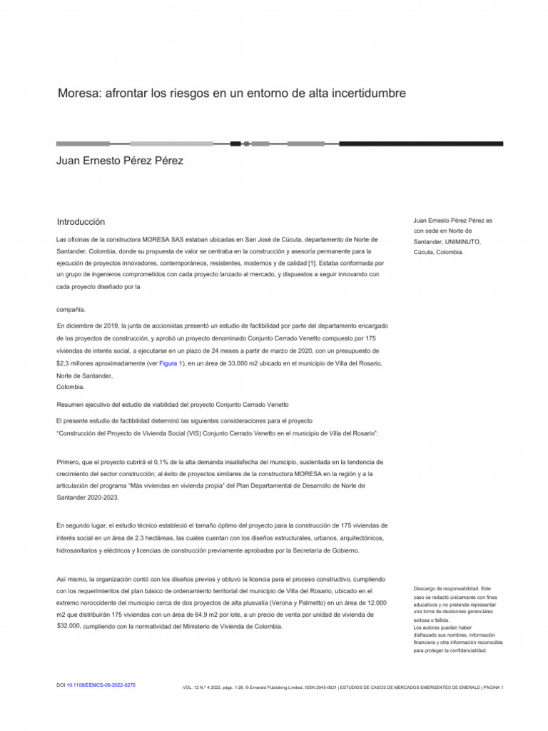 Estudio de Viabilidad: Proyecto Venetto | PDF | Colombia | Economias