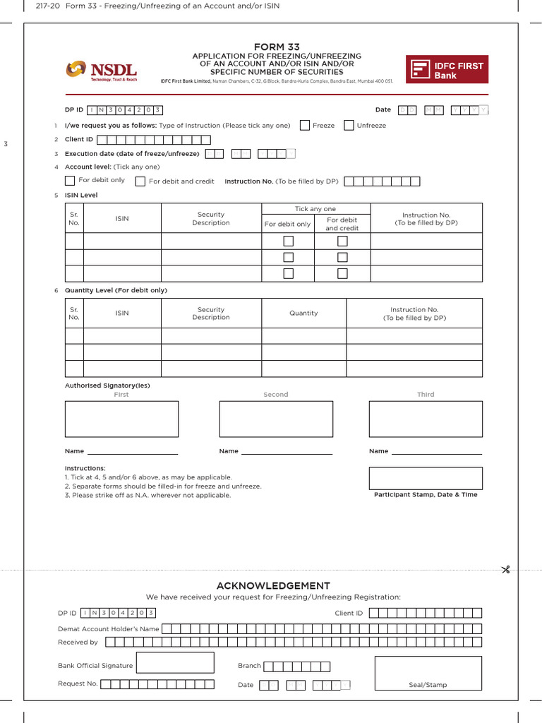 Demat Freezing Unfreezing of An Account Andor ISIN | PDF | Financial ...