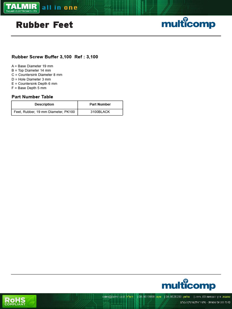 Rubber Feet: Rubber Screw Buffer 3,100 Ref: 3,100 | PDF