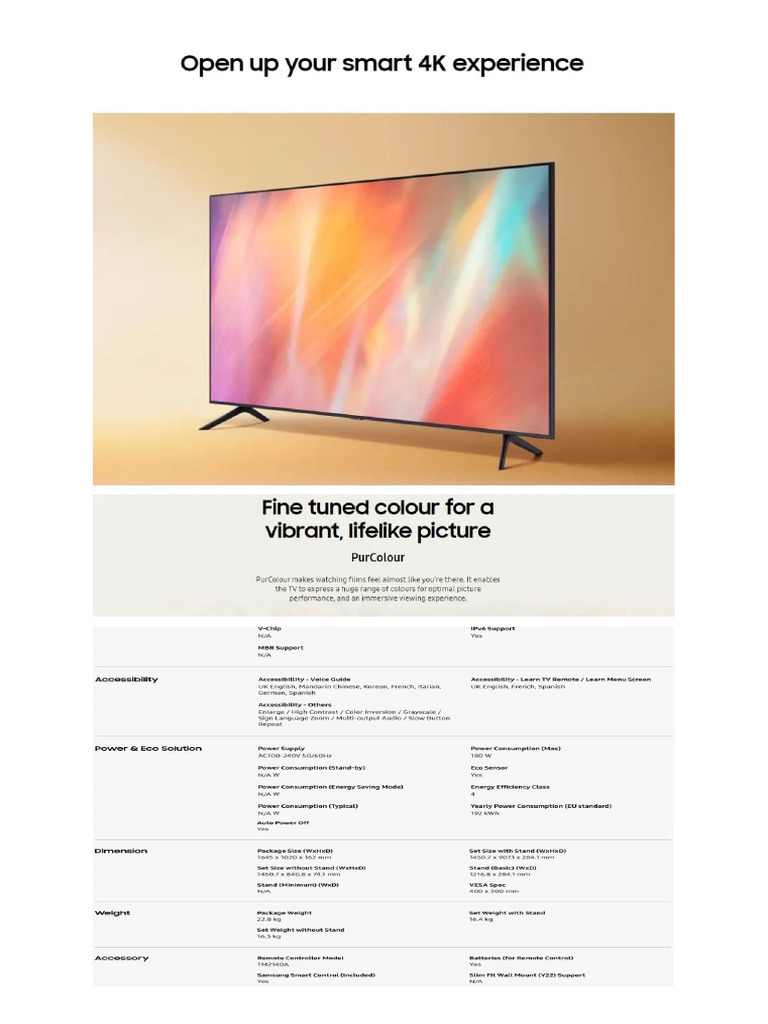 Samsung 65 Inch LED (UA65AU7002) Crystal UHD 4K Smart TV | PDF