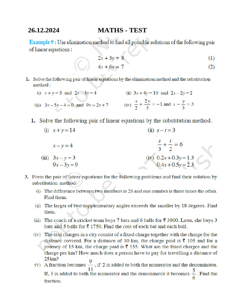 Maths - Test 26.12.2024 | PDF