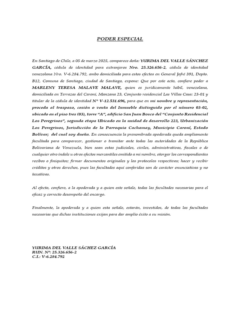 Poder Especial para Traspaso de Inmueble | PDF