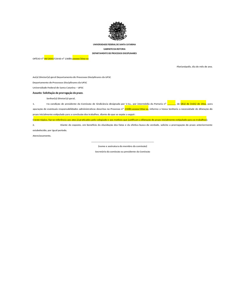 SIND - Oficio Solicitacao Prorrogacao 2024 | PDF