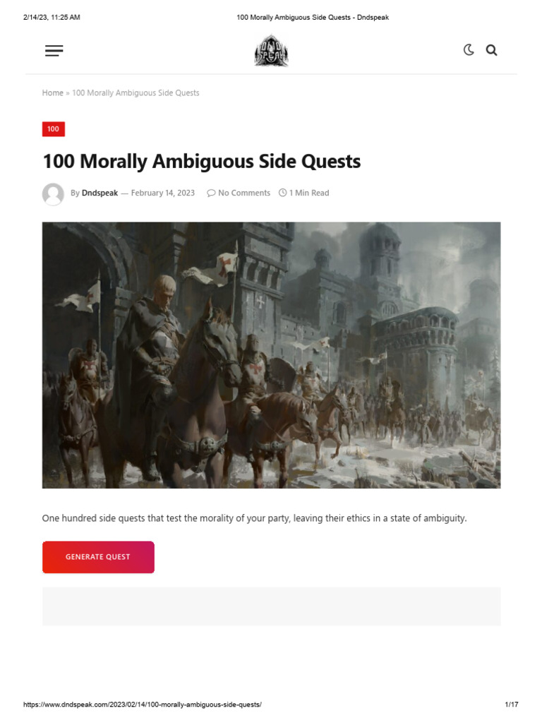 100 Morally Ambiguous Side Quests - Dndspeak | PDF | Magician (Fantasy) | Hunting