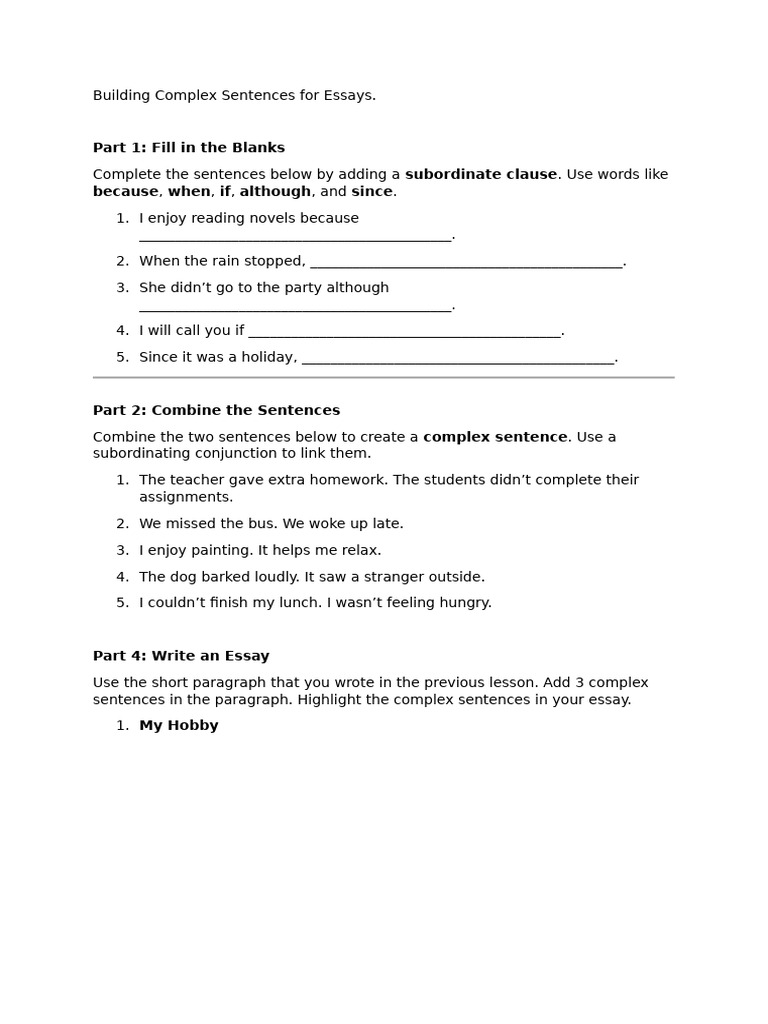 My Hobby Complex Sentences | PDF